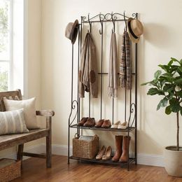 Garderobenst&auml;nder AMBIENTE HAUS "Garderobe im Landhaus-Stil mit 4 Haken", braun, B:58cm H:166cm T:25cm, Metall, Garderobenst&auml;nder, und 2 Regalb&ouml;den aus Metall