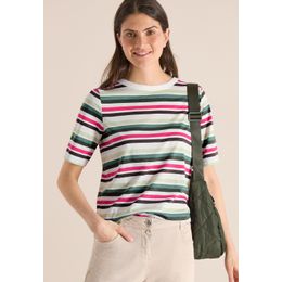 Print-Shirt Cecil, Damen, Gr. XXL (46), bunt (khaki), Web, 100% Baumwolle, gestreift, comfort fit normal, U-Boot-Ausschnitt, abgesteppt, Shirts, aus reiner Baumwolle