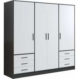 Kleiderschrank FORTE "Jupiter, Made in Europe, mit 6 Schubladen, Stauraum", schwarz (schwarz, wei&szlig;), B:207cm H:200cm T:60cm, FSC-zertifizierter Holzwerkstoff, Schr&auml;nke, Kleiderschrank, Stauraum, 2 Breiten, 4 Farben, Schubladen, variable Einlegeb&ouml;den