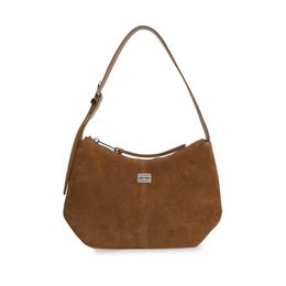 Schultertasche Tommy Jeans "TJW SLOUCHY SUEDE SHOULDER BAG", Damen, Gr. B/H/T: 29,5cm x 20cm x 1cm, braun, Leder, Taschen Schultertasche, Tragetasche, Schultertasche, Handtasche mit Ziernaht