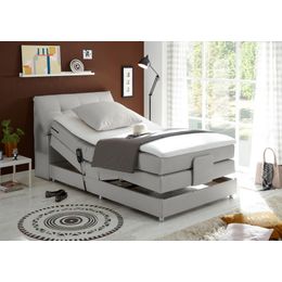 Boxspringbett ED EXCITING DESIGN "Carpino wahlweise in den Breiten 120cm oder 180cm erh&auml;ltlich", grau (hellgrau artemis 18 silber), B:122cm L:234cm, Komplettbetten, Boxspringbett, inkl. Motor, Stauraum im Kopfteil und Topper, Topseller