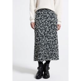 Midirock STREET ONE STUDIO, Damen, Gr. 34, schwarz, Stoff, Obermaterial: 95% Polyester, 5% Elasthan. Futter: 100% Viskose, gemustert, comfort fit wadenlang, R&ouml;cke, mit Grafikmuster