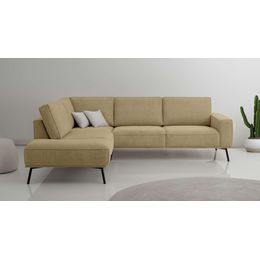 Ecksofa OTTO HOME "Vosby", gold (brass), B:260cm H:85cm T:208cm, 90% polyester, 10% nylon, Sofas, Ecksofa, 260 cm, Chenille, mit dekorativer Kedernaht, Wellenunterfederung