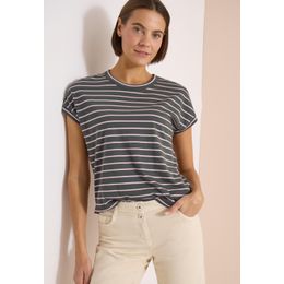 Print-Shirt Cecil, Damen, Gr. M (40), grau (khaki), Web, 50% Baumwolle, 50% Modal, gestreift, comfort fit normal, Rundhals, abgesteppt, Shirts, im Streifendesign