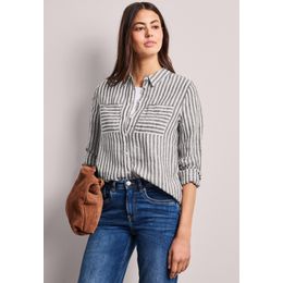 Langarmbluse Street One, Damen, Gr. 34, espresso braun, Web, 100% Leinen, gestreift, normal normal, V-Ausschnitt, B&uuml;ndchen, Blusen, aus Leinen