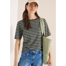 Print-Shirt Cecil, Damen, Gr. L (42), khaki, Web, 100% Baumwolle, gestreift, comfort fit normal, U-Boot-Ausschnitt, B&uuml;ndchen, Shirts, Jersey