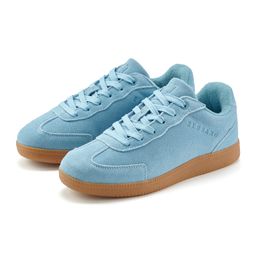 Sneaker ELBSAND "Freizeitschuh, Schn&uuml;rschuh, Turnschuh, Retro Sneaker, Lederschuh", Damen, Gr. 41, blau, Obermaterial: 93% Rindsleder, 7% Lederimitat. Decksohle: 100% Textilmaterial. Futter: 100% Textilmaterial. Laufsohle: 100% Synthetik, Veloursleder, unifarben, Basic, Schuhe Sneaker, Ledersneaker, Schn&uuml;rhalbschuh aus Leder im modernen Retro Look