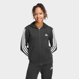 Kapuzensweatshirt adidas Sportswear "JG 3S FZ HD 280", M&auml;dchen, Gr. 128, schwarz, wei&szlig;, Obermaterial: 55% Baumwolle, 36% Polyester, 9% Viskose, normal, Rundhals, angesetztes B&uuml;ndchen, Sweatshirts