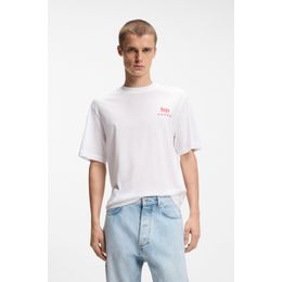 T-Shirt Hugo "Nucavo", Jungen, Gr. XXL, wei&szlig; (wei&szlig;100), Single Jersey, Obermaterial: 100% Baumwolle, bedruckt, regular fit normal, Rundhals, abgesteppte Kante, Shirts T-Shirt, mit Artwork, regular fit