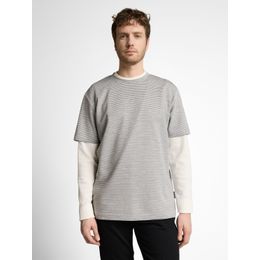 Kurzarmshirt Tom Tailor, Jungen, Gr. M, wei&szlig; grau grindle stripe, Single Jersey, Obermaterial: 70% Polyester, 30% Baumwolle, geringelt, regular fit h&uuml;ftbedeckend, Rundhals, Shirts, Rundhals in Streifen-Optik