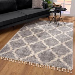 Hochflor-Teppich Sanat "Versay 1550" Gr. 3, grau, B:120cm H:45mm L:170cm, Kunstfaser, Teppiche, Wohnzimmer, Langflor, Shaggy Teppich