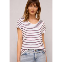 Print-Shirt STREET ONE STUDIO, Damen, Gr. 38, hazy rose, Web;Stoff;Jersey, 50% Modal, 50% Baumwolle, gestreift, regular fit normal, V-Ausschnitt, abgesteppt, Shirts, im soften Baumwoll-Mix