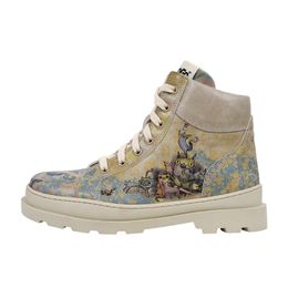 Winterboots DOGO "Adriana Rain Waters My Soul Damen Stiefeletten, Adriana Brick In", Damen, Gr. 38, Normalschaft, gelb, blau, Lederimitat, Schuhe Winterboots, Handgefertigt