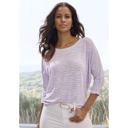 3/4-Arm-Shirt Lascana "mit modischem Zebra-Muster", Damen, Gr. 32/34, lila, Strick, Obermaterial: 50% Viskose (LENZING&trade; ECOVERO&trade;), 46% Polyester, 4% Elasthan, gemustert, bequem, Rundhals, Shirts 3/4-Arm-Shirt, aus luftigem Viskose-Strick