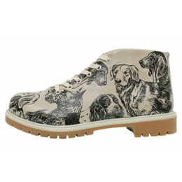 Schn&uuml;rboots DOGO "Shortcut Boots Hedge-Hug Damen Stiefeletten, Shortcut Boots", Damen, Gr. 38, Normalschaft, schwarz (schwarz, wei&szlig;), Lederimitat, Schuhe Schn&uuml;rboots, Handgefertigt
