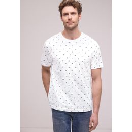 T-Shirt Street One MEN, Jungen, Gr. XL (44), wei&szlig; (hellwei&szlig;), Web, 100% Baumwolle, gemustert, normal normal, Rundhals, abgesteppt, Shirts T-Shirt, aus reiner Baumwolle