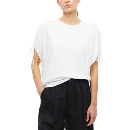 Kurzarmshirt s.Oliver, Damen, Gr. 36, wei&szlig;, Jersey, Obermaterial: 100% Baumwolle, unifarben, h&uuml;ftbedeckend, Rundhals, abgesteppte Kante mit Bindeband, Shirts, Sommershirt mit Knoten-Details auf den &Auml;rmeln