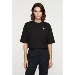 T-Shirt Hugo "Oversized Tee", Damen, Gr. XL, schwarz 001, Single Jersey, Obermaterial: 100% Baumwolle, unifarben, oversize h&uuml;ftbedeckend, Rundhals, abgesteppte Kante, Shirts T-Shirt, mit Print, Rundhals