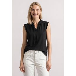 Shirttop Street One, Damen, Gr. 34, schwarz, Stoff, 95% Viskose, 5% Elasthan, unifarben, normal normal, Rundhals, Volant, Tops Shirttop, mit Volant&auml;rmeln