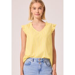 Blusentop STREET ONE STUDIO, Damen, Gr. 44, snap gelb, Web, 100% Baumwolle, gestreift, klassisch normal, V-Ausschnitt, R&uuml;schen, Blusen Blusentop, im Streifendesign