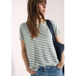Print-Shirt Cecil, Damen, Gr. L (42), just khaki, Stoff, 65% Viskose, 35% Polyester, gestreift, comfort fit normal, U-Boot-Ausschnitt, abgesteppt, Shirts, Jersey