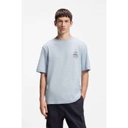 T-Shirt Hugo "Nucavo", Jungen, Gr. L, blau (open blau460), Single Jersey, Obermaterial: 100% Baumwolle, bedruckt, regular fit normal, Rundhals, abgesteppte Kante, Shirts T-Shirt, mit Artwork, regular fit
