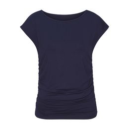T-Shirt Vivance, Damen, Gr. 32/34, marine, Single Jersey, Obermaterial: 95% Viskose, 5% Elasthan, unifarben, figurumspielend h&uuml;ftlang, U-Boot-Ausschnitt, angeschnitten, Shirts T-Shirt, mit seitlicher Raffung, Jerseyshirt, Basic