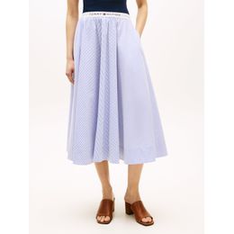 A-Linien-Rock Tommy Hilfiger "POPLIN BRANDED MIDI SKIRT", Damen, Gr. XS (34), misty lazuli blau stripe, Web, Obermaterial: 100% Baumwolle, gestreift, A-Linie wadenlang, R&ouml;cke A-Linien-Rock, in Midi-L&auml;nge, mit Logobund