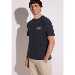 T-Shirt Street One MEN, Jungen, Gr. L (42), blau (schwarz ink blau), Web, 100% Baumwolle, unifarben, regular fit normal, Rundhals, abgesteppt, Shirts T-Shirt, aus reiner Baumwolle