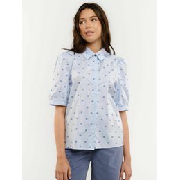 Kurzarmhemd LIBERT&Eacute; ESSENTIEL "Libert&eacute; Essentiel Shirt FLORA", Damen, Gr. L, Normalgr&ouml;&szlig;en, blau hearts, Obermaterial: 100% Baumwolle, Hemden