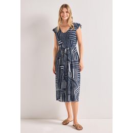Midikleid Street One, Damen, Gr. 34, EURO-Gr&ouml;&szlig;en, schwarzest blau, Stoff, Obermaterial: 95% Polyester, 5% Elasthan. Futter: 100% Viskose, gemustert, normal wadenlang, V-Ausschnitt, Volant, Kleider Midikleid, zweilagig