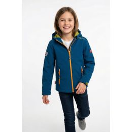 Softshelljacke Trollkids "Kids Trollfjord Jacket", Kinder, Gr. 140, blau (madeira blau, pear gr&uuml;n), Obermaterial: 94% Polyester, 6% Elasthan, normal, Jacken Softshelljacke, winddicht, wasserabweisend, mit Rei&szlig;verschluss, &Uuml;bergangsjacke