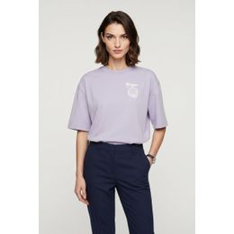 T-Shirt Hugo "Oversized Tee", Damen, Gr. M, bright lila 521, Single Jersey, Obermaterial: 100% Baumwolle, unifarben, oversize h&uuml;ftbedeckend, Rundhals, abgesteppte Kante, Shirts T-Shirt, mit Print, Rundhals