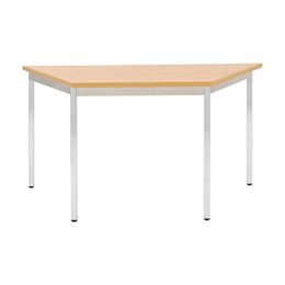 eurokraft basic Mehrzwecktisch, trapezf&ouml;rmig, HxBxT 740 x 1400 x 700 mm, Platte Buche-Dekor, Gestell verchromt