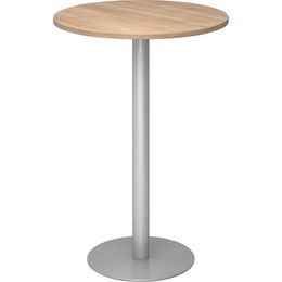 Stehtisch, &Oslash; 800 mm, 1116 mm hoch, Gestell silber, Platte Nussbaum-Dekor kaiserkraft