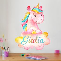 Wandtattoo Kinderzimmer Unicorno sulla nuvola con testo personalizzato