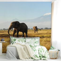 Bilderwelten Fototapete Textiltapete Stofftapete - nahtlose Tapete | Elefanten vor dem Kilimanjaro in Kenya