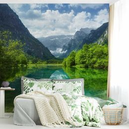 Bilderwelten Fototapete Textiltapete Stofftapete - nahtlose Tapete | Bergsee mit Spiegelung