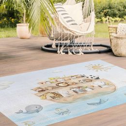 Vinylteppich - Niedliche Tierkinder auf der Arche - modern pastell Strand Aquarell Boot Schiff & U-Boot Kinderzimmer