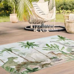 Vinylteppich - Zusammenkunft der Dinosaurier - modern gr&uuml;n Wald Aquarell Dinosaurier Kinderzimmer