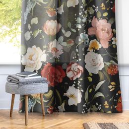 Vorhang Blumen Aquarell Vintage Muster auf Schwarz