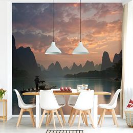 Bilderwelten Fototapete Textiltapete Stofftapete - nahtlose Tapete | Sonnenaufgang &uuml;ber chinesischem Fluss