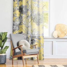 Vorhang Floraler Kupferstich Graugelb
