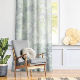 Vorhang Floraler Kupferstich Mintgrau