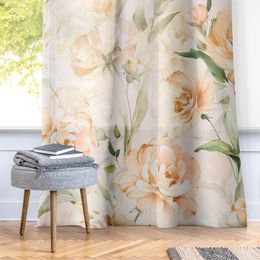 Vorhang Pfingstrosen Aquarell Muster Beige