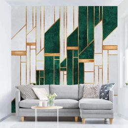 Mustertapete Emerald und Gold Geometrie