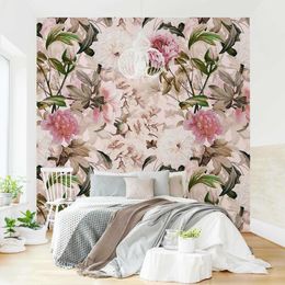 Fototapete Illustrierte Pfingstrosen in Rosa