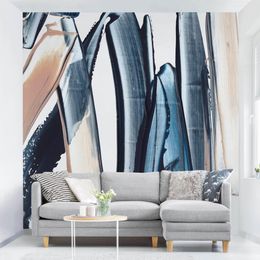 Mustertapete Blau und Beige Streifen