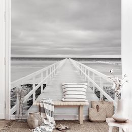 Fototapete Br&uuml;cke in Schweden Schwarz-Wei&szlig;