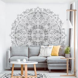 Mustertapete Mandala Aquarell Ornament schwarz wei&szlig;